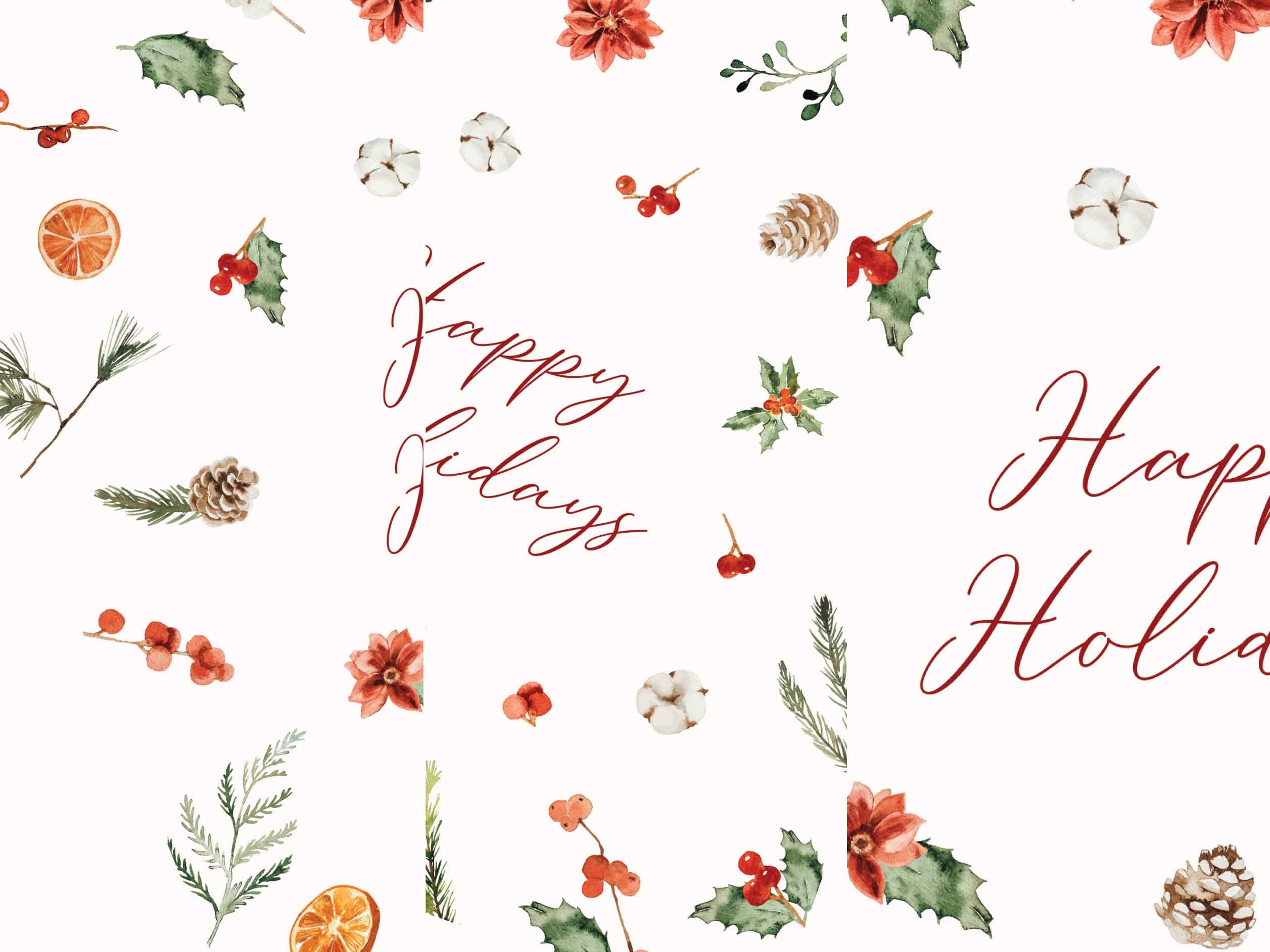 Happy Holiday Printable Cards, Printable Botanical Holiday Cards ...