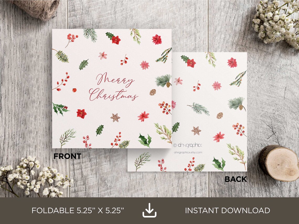 Botanical Christmas Card: Printable Holiday Card (digital Download) - Etsy