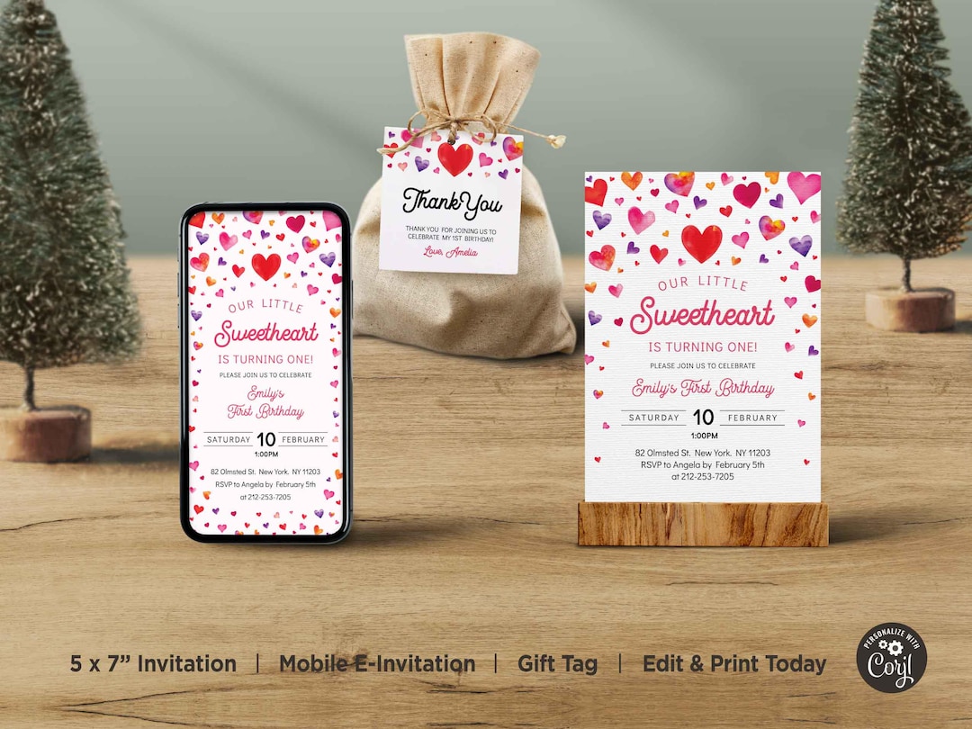 Editable Little Sweetheart Valentine Birthday Invitation Template ...