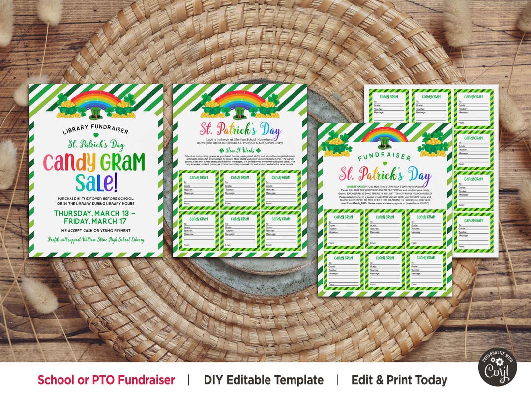 St. Patrick's Day Candy Gram, School Daycare Fundraiser PTA PTO ...