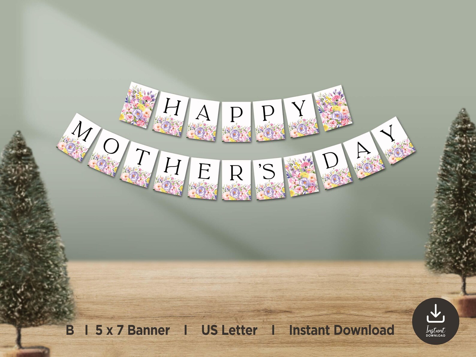 Mother’s Day Printable Floral Banner | DIY Decoration for Brunch, Party ...