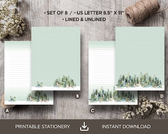 Winter Printable Writing Notepaper Stationery Winter Deer in - Etsy