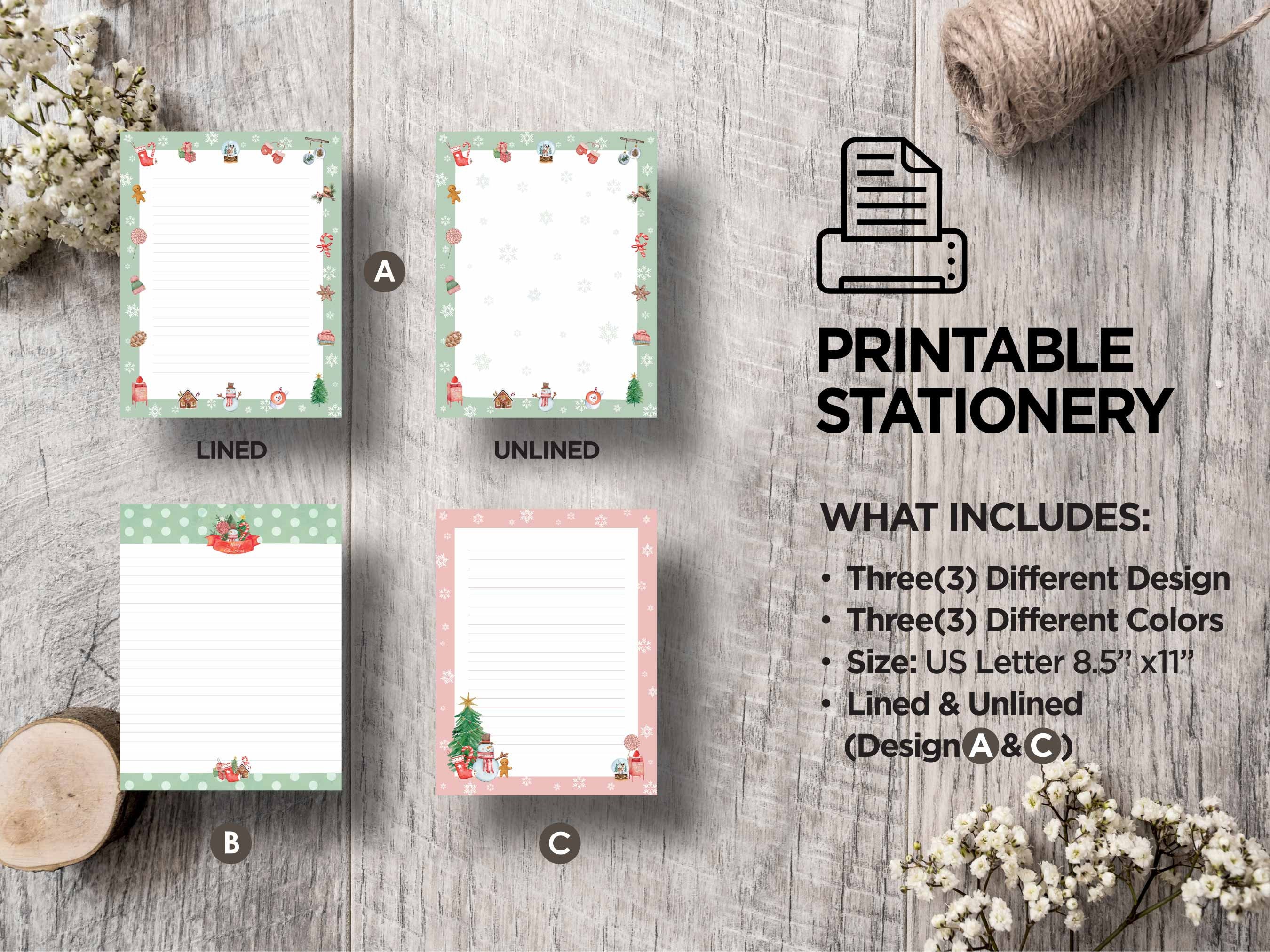 Christmas Stationery Set: Lined & Unlined Notecards (digital Download ...