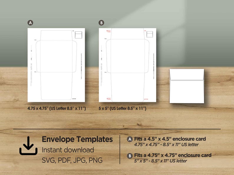 Printable Square Envelope Template Set of 4, DIY Envelopes for ...