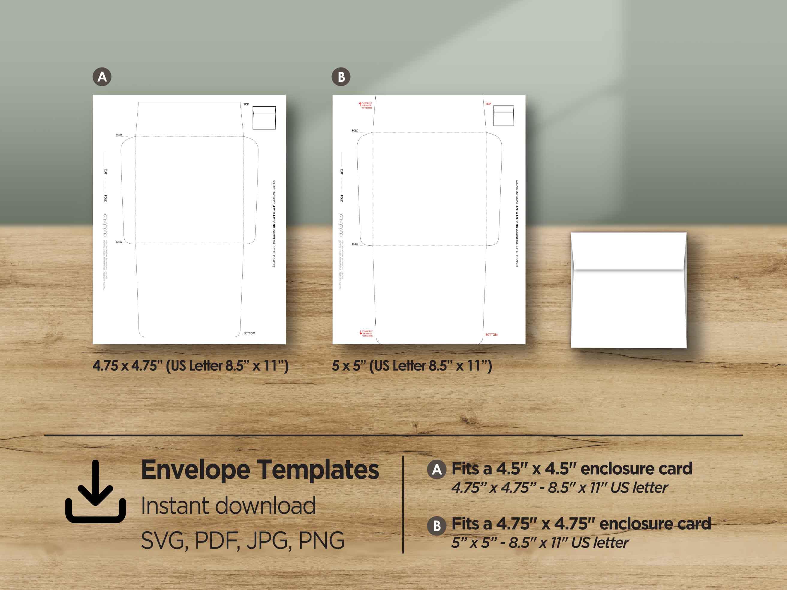 Printable Square Envelope Template Set of 4, DIY Envelopes for ...