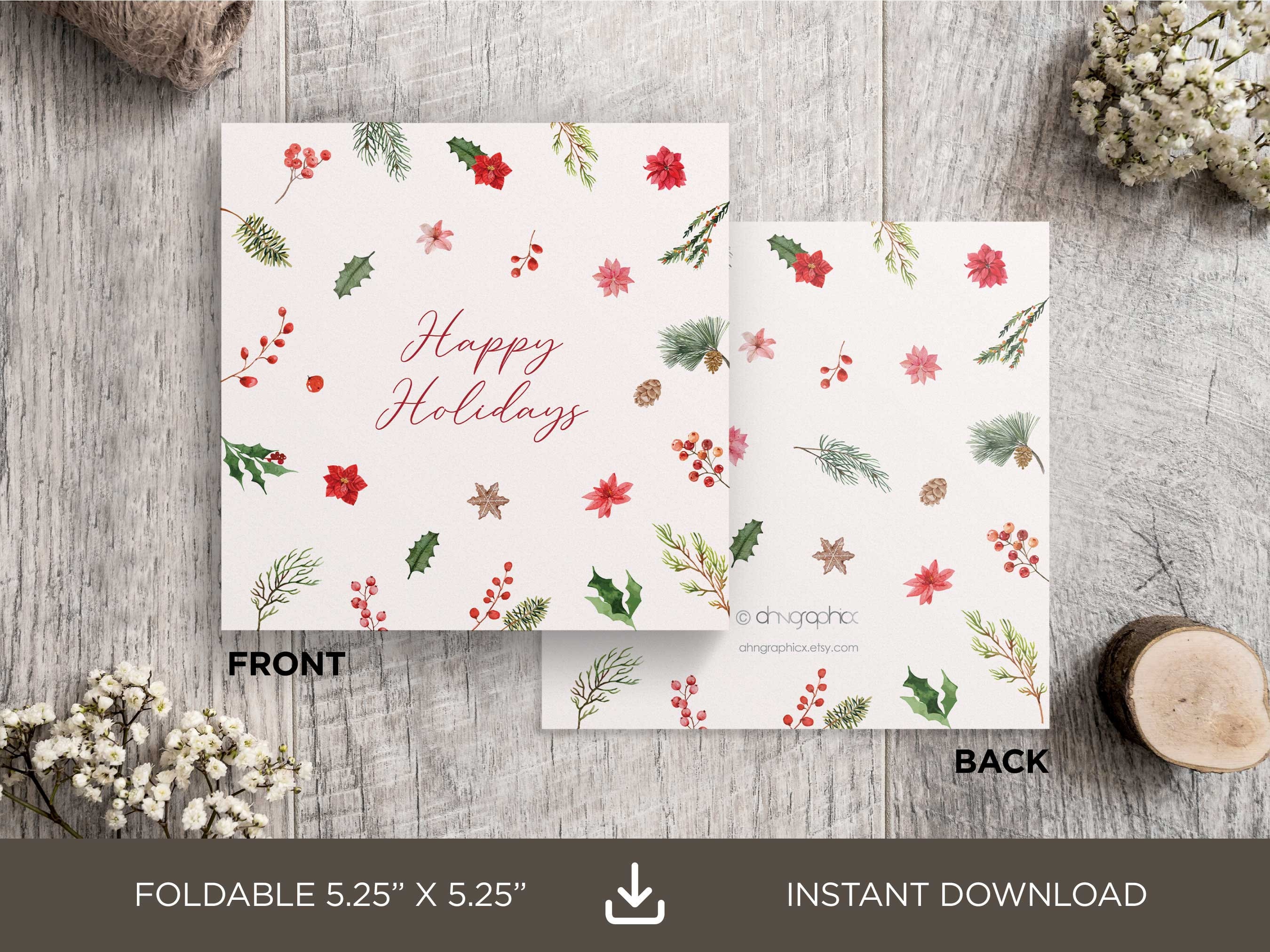 Happy Holiday Printable Cards Printable Botanical Holiday - Etsy
