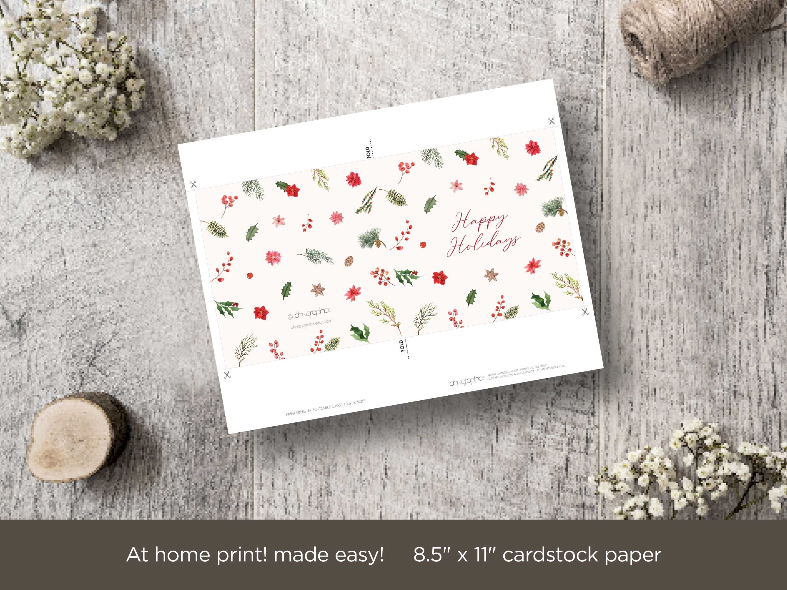 Happy Holiday Printable Cards Printable Botanical Holiday - Etsy