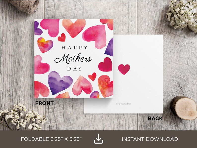Printable Happy Mothers Day Card, Simple Square Mothers Day Card ...