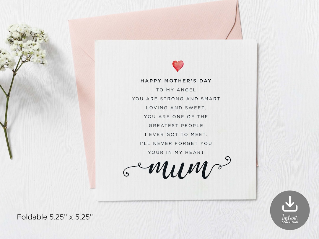 Printable Mother's Day Poem Card: Simple Square Design (digital ...