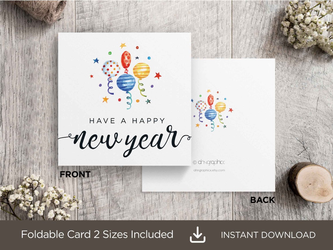 Happy New Year Printable Card, Printable New Year Cards, New Year ...