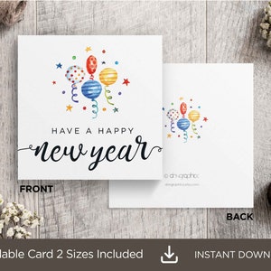 Happy New Year Printable Card, Printable New Year Cards, New Year ...