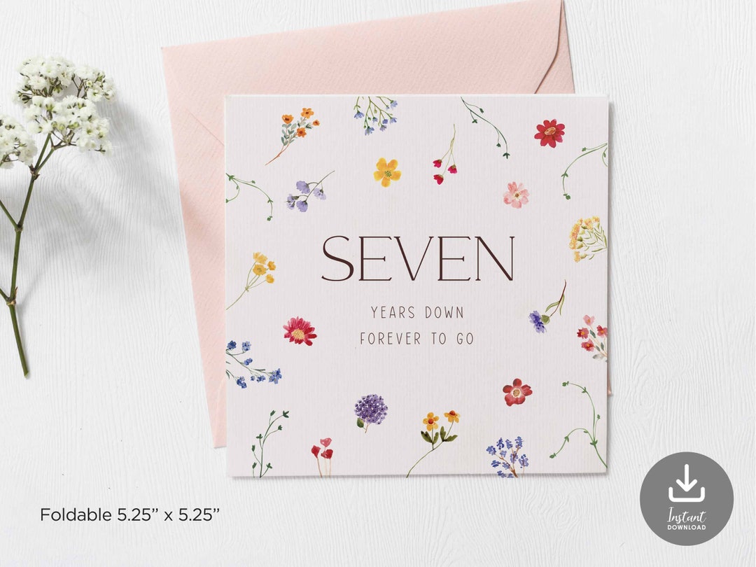 Seven Years Anniversary Printable Card,7th Anniversary Greeting Card ...