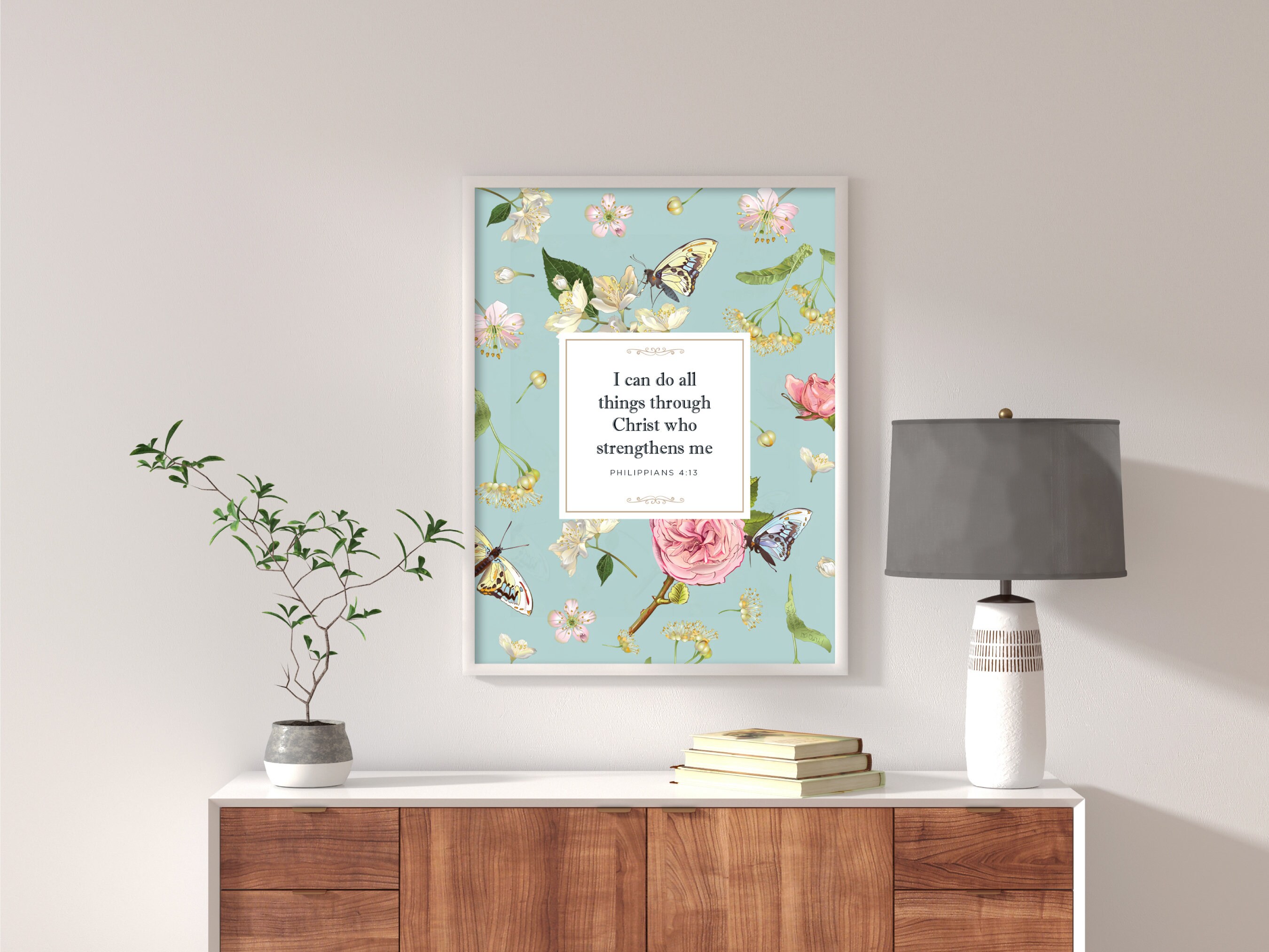 Printable Philippians 4:13 Bible Verse Wall Art Floral Pink | Etsy