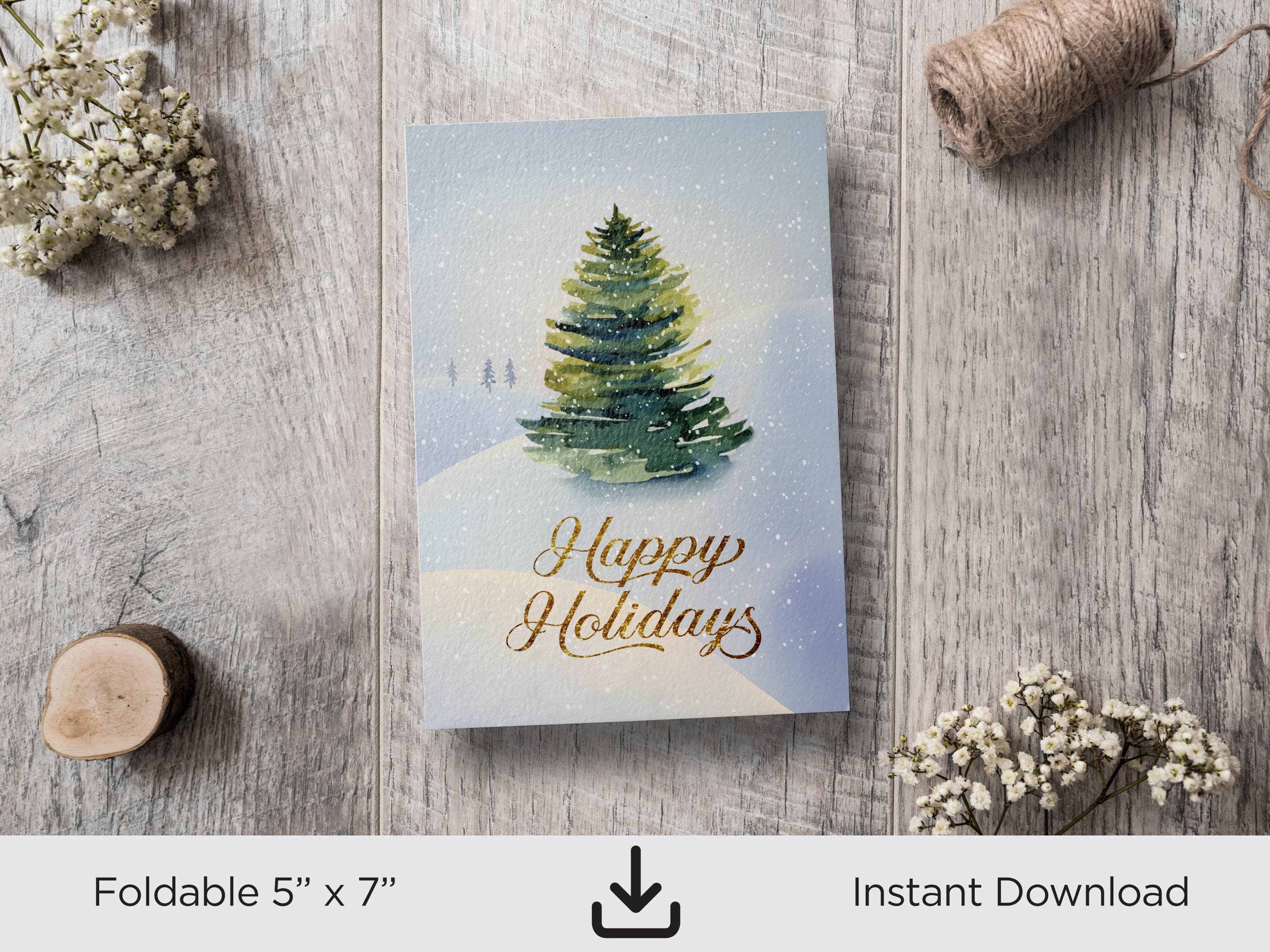 Happy Holidays Printable Card, Printable Holiday Card, Watercolor ...