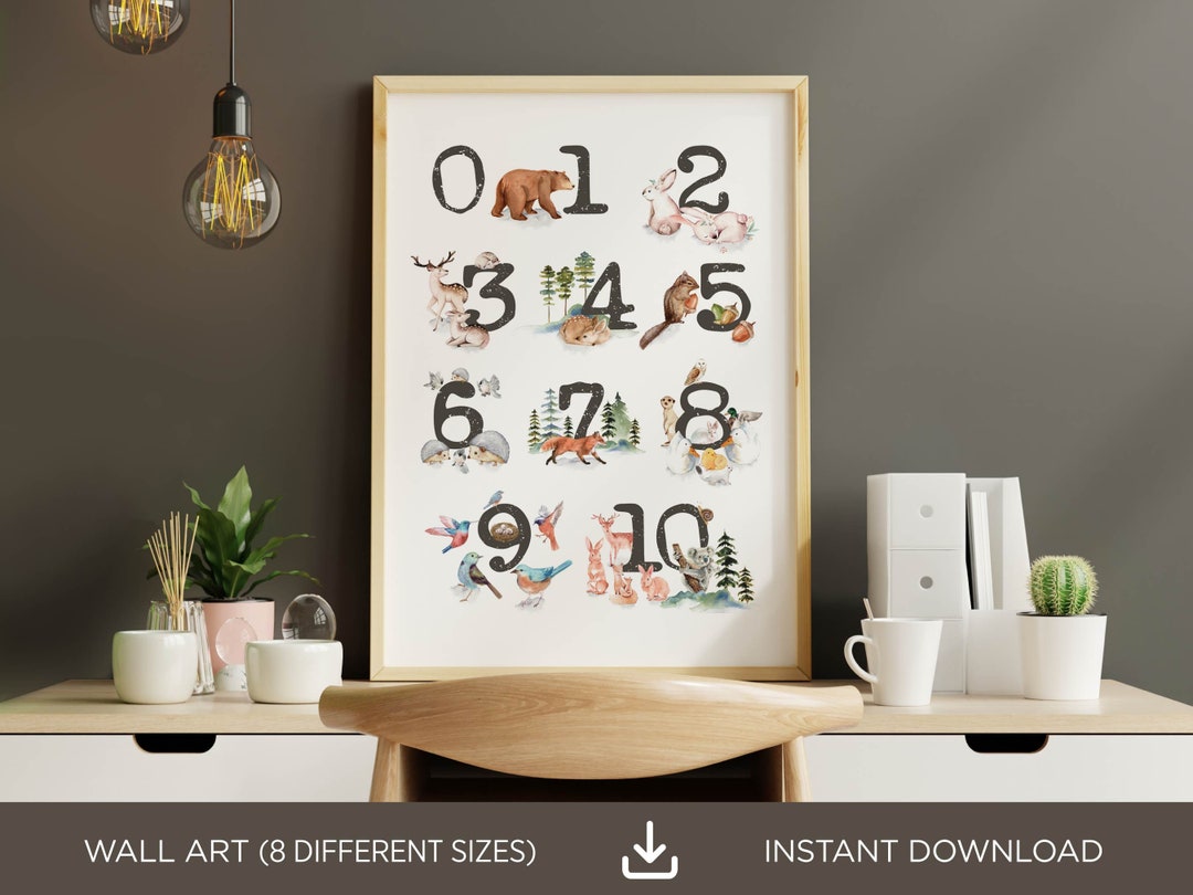 Woodland Number Art Print, Homeschool Art Print, Woodland Animal Art ...