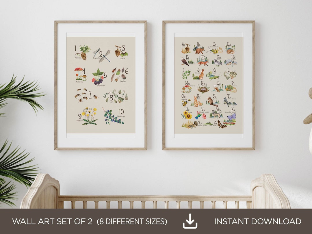 Woodland Animals Nursery Print Set: Forest ABC & Numbers (digital ...