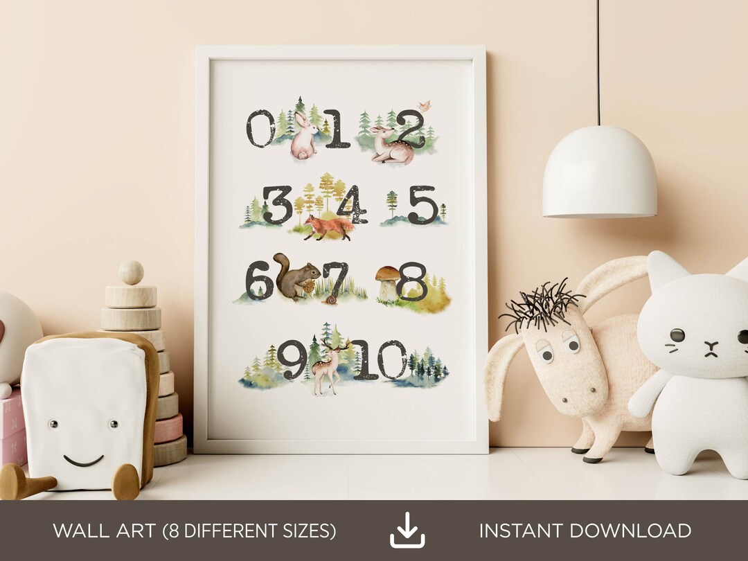 Woodland Number Art Print, Homeschool Art Print, Woodland Animal Art ...