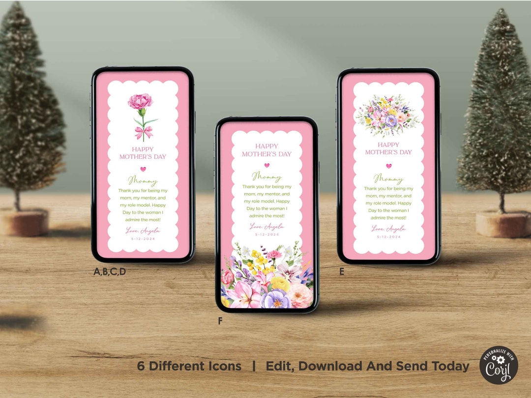 Editable Mother's Day Digital Ecard, Mother's Day Flower Electronic ...
