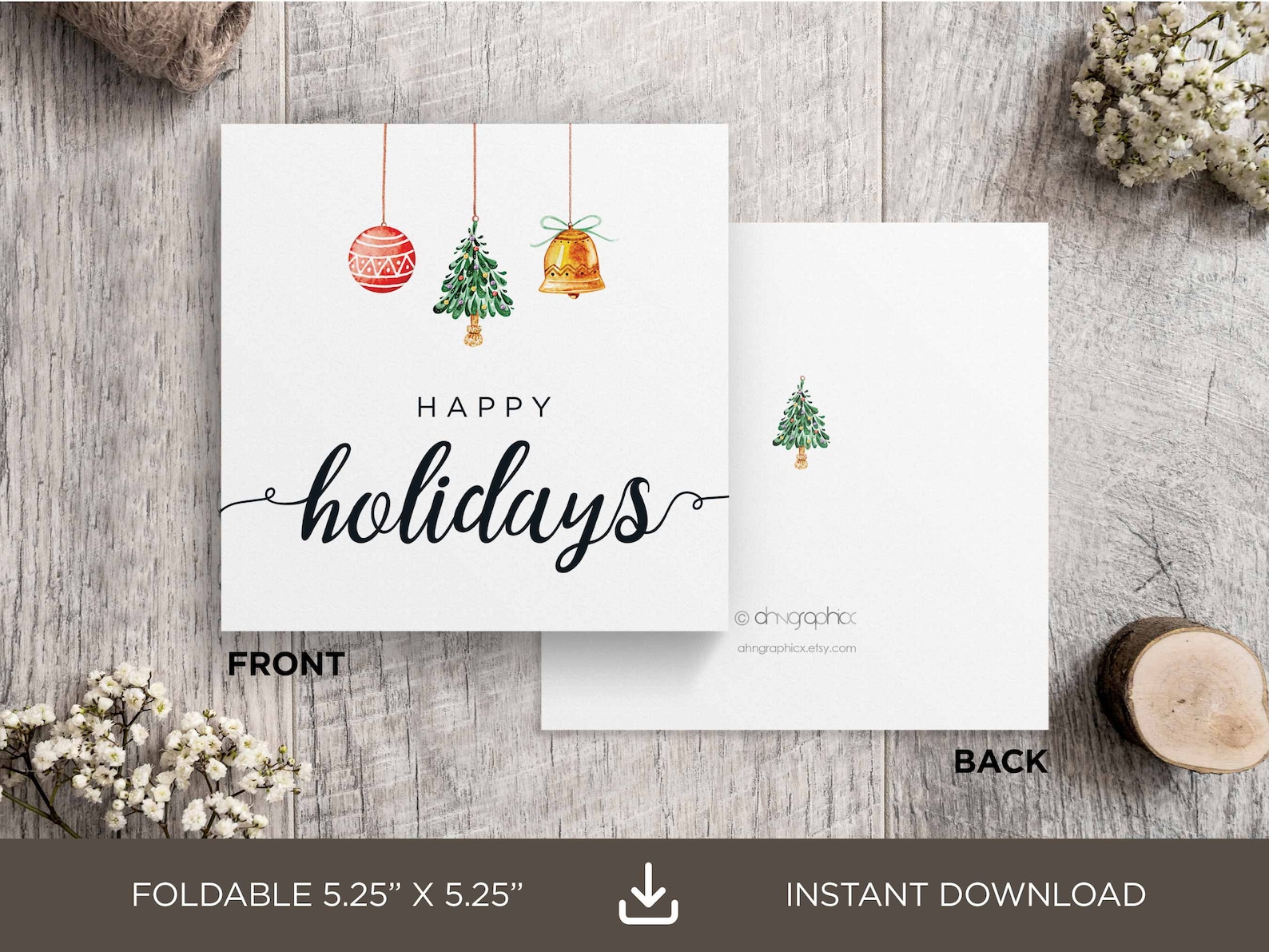 Happy Holiday Printable Cards, Printable Holiday Cards, Christmas ...