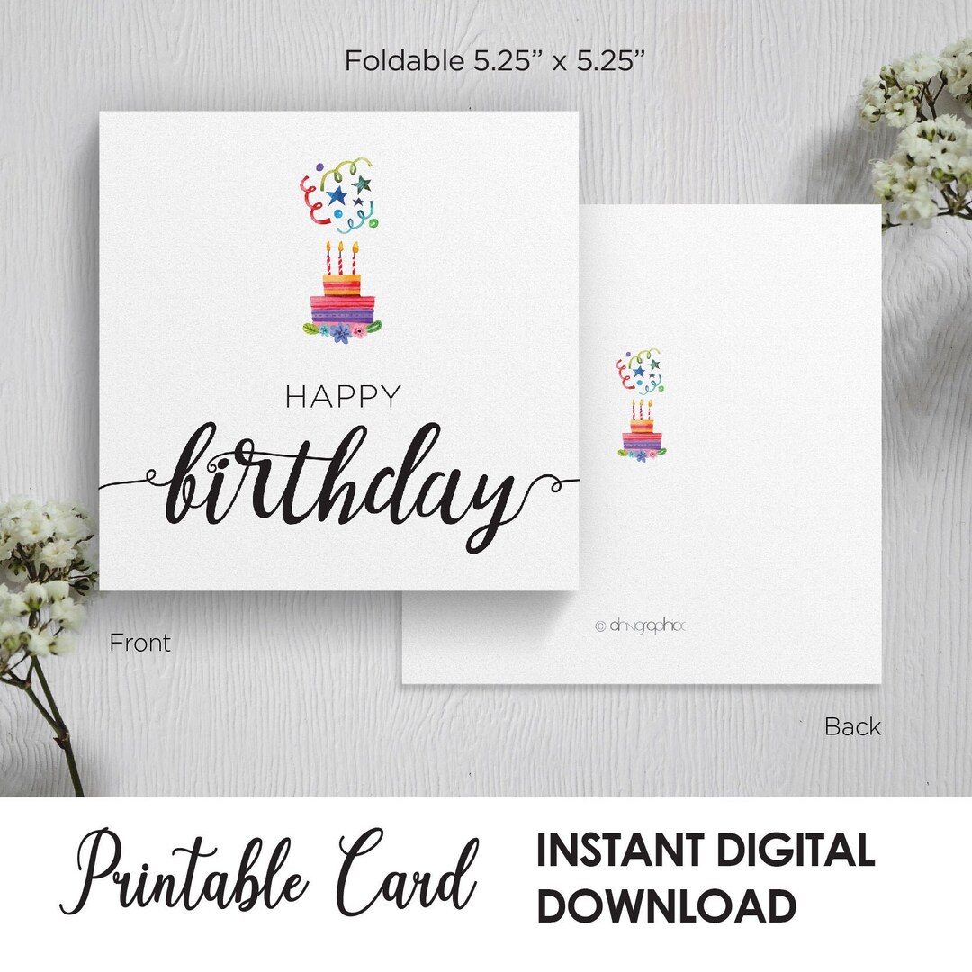 Watercolor Happy Birthday Card: Script Calligraphy (digital Download ...