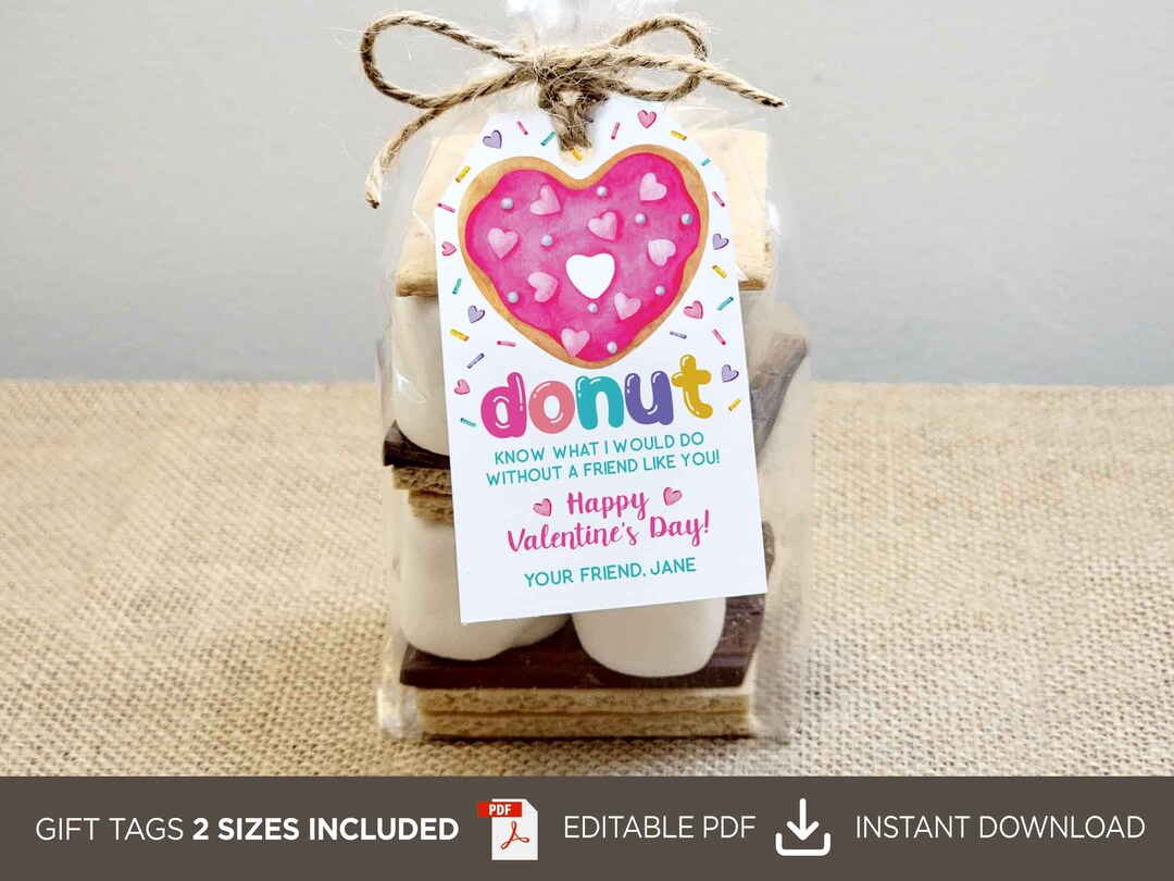 Donut Valentine Gift Tag Classroom Valentine's Day Gift Label Donut ...