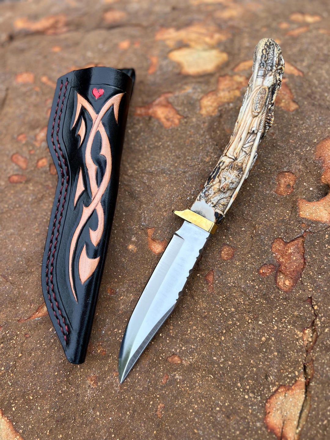 Odins Treasure Beautiful, Hand Carved Bone Handled, Odin, Raven and ...