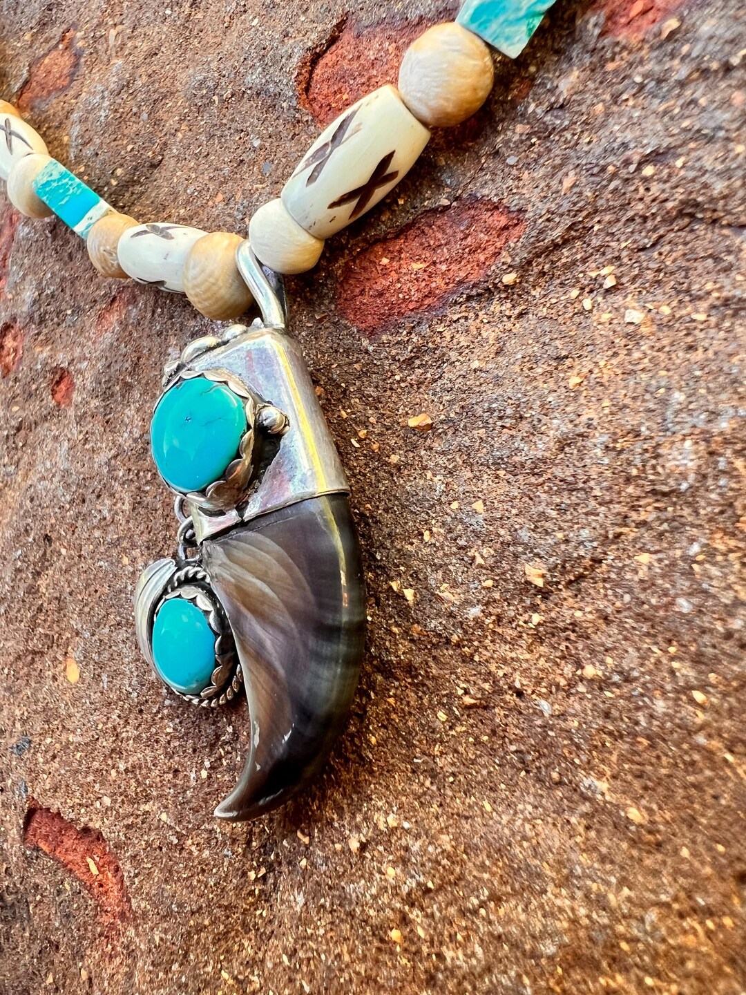 The “the Primal Warrior” Necklace. Silver Capped Claw, Bone Bead and ...