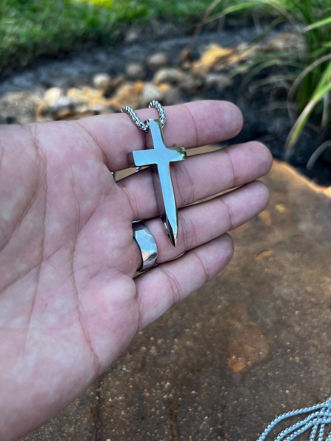 Hand Forged Stainless Steel Vampire Cross Necklace: Protective Spike ...