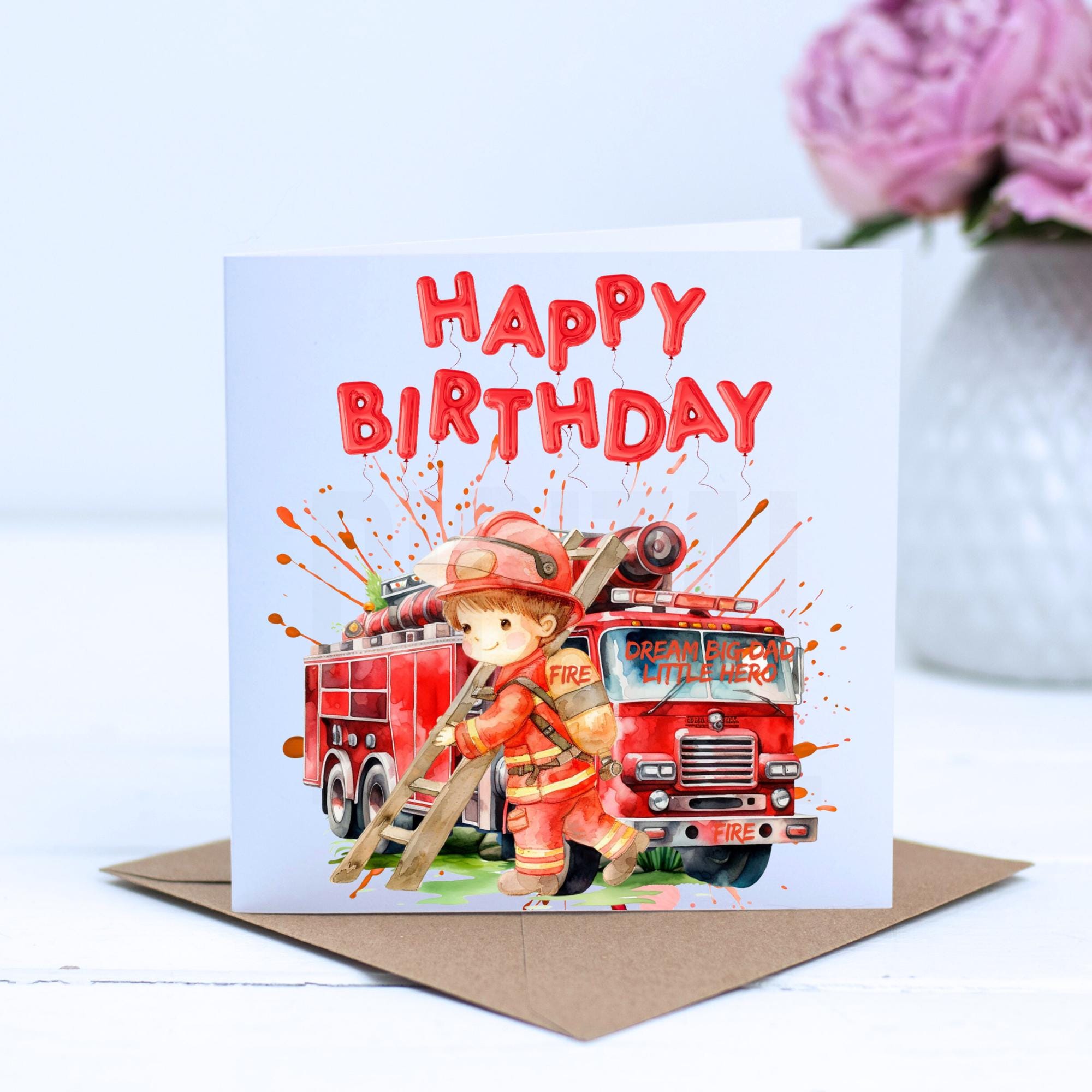 Fireman Birthday Card for Boys: Printable Firefighter Party (digital ...