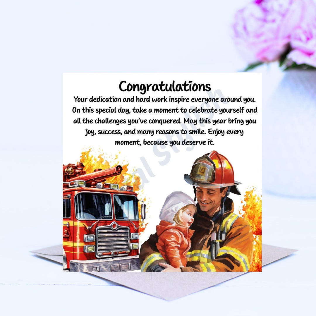 Congratulations Firefighter Card: Appreciation Gift (digital Download ...