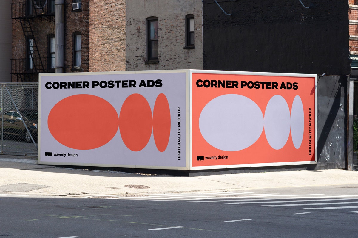 Corner Poster Ads, Wide Billboard, Mockup Template, Editable Photoshop ...