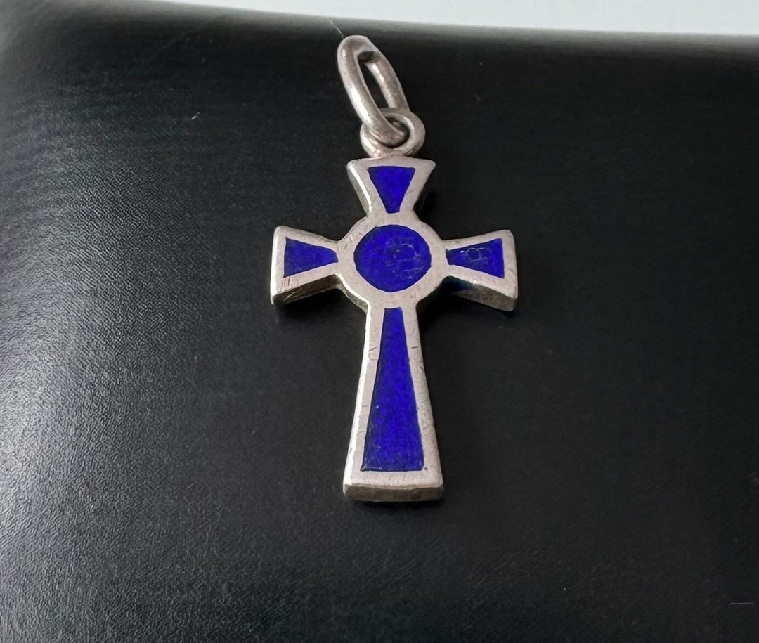 Vintage Cross Pendant 925 Silver With Blue Enamel! - Etsy