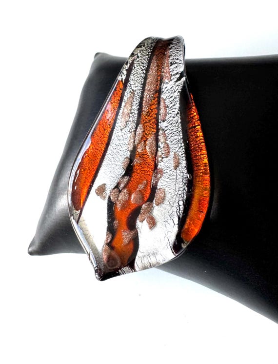 Murano glass pendant orange with silver flakes, vinta… - Gem