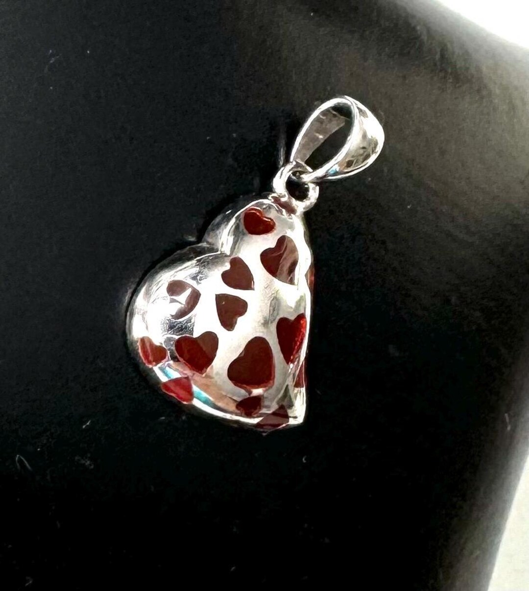 925 Silver Heart Pendant With Enamel Paste Vintage! - Etsy
