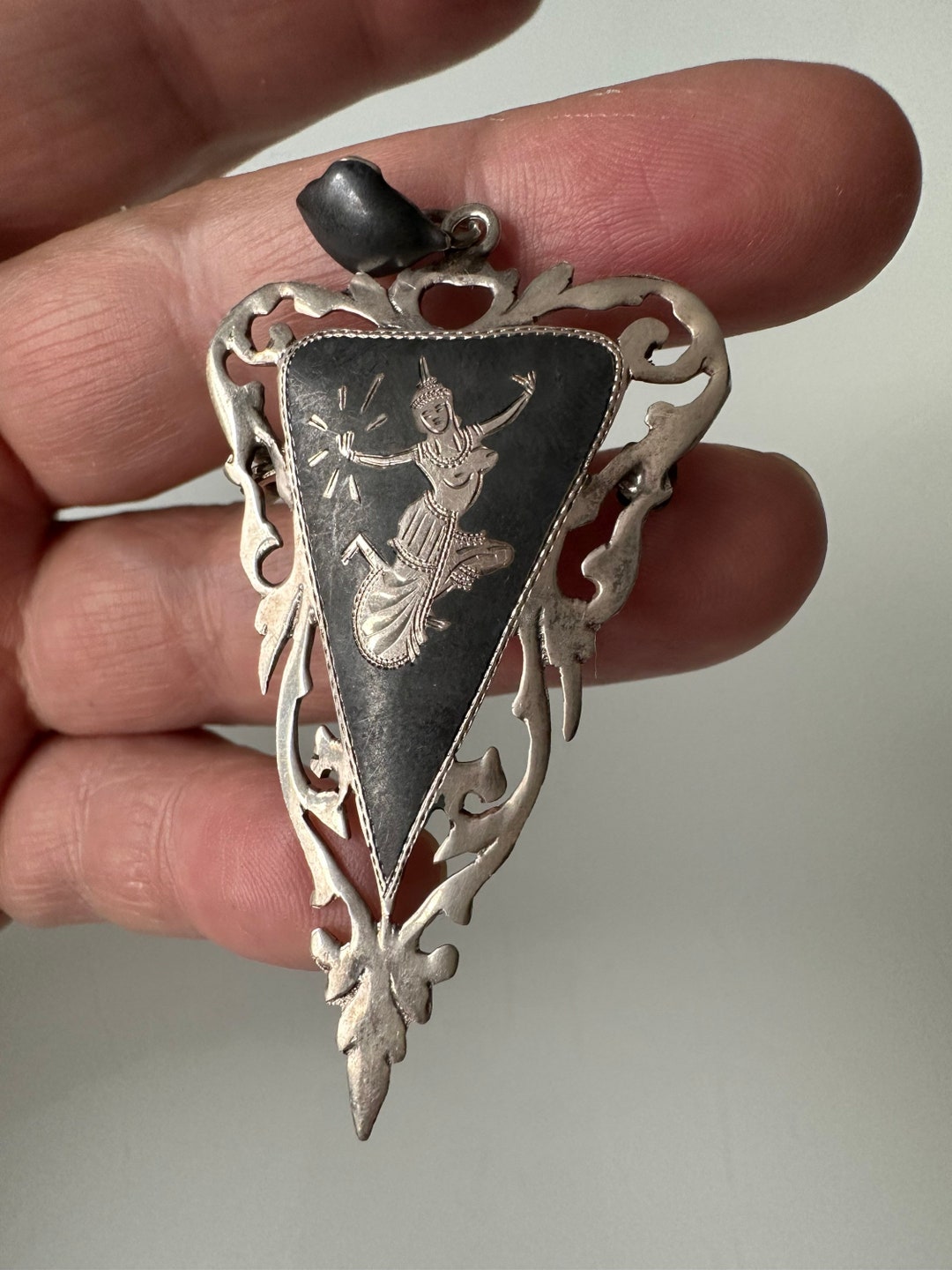 SIAM Sterling Tula Niello Enamel Pendant as a Pendant or Brooch! - Etsy
