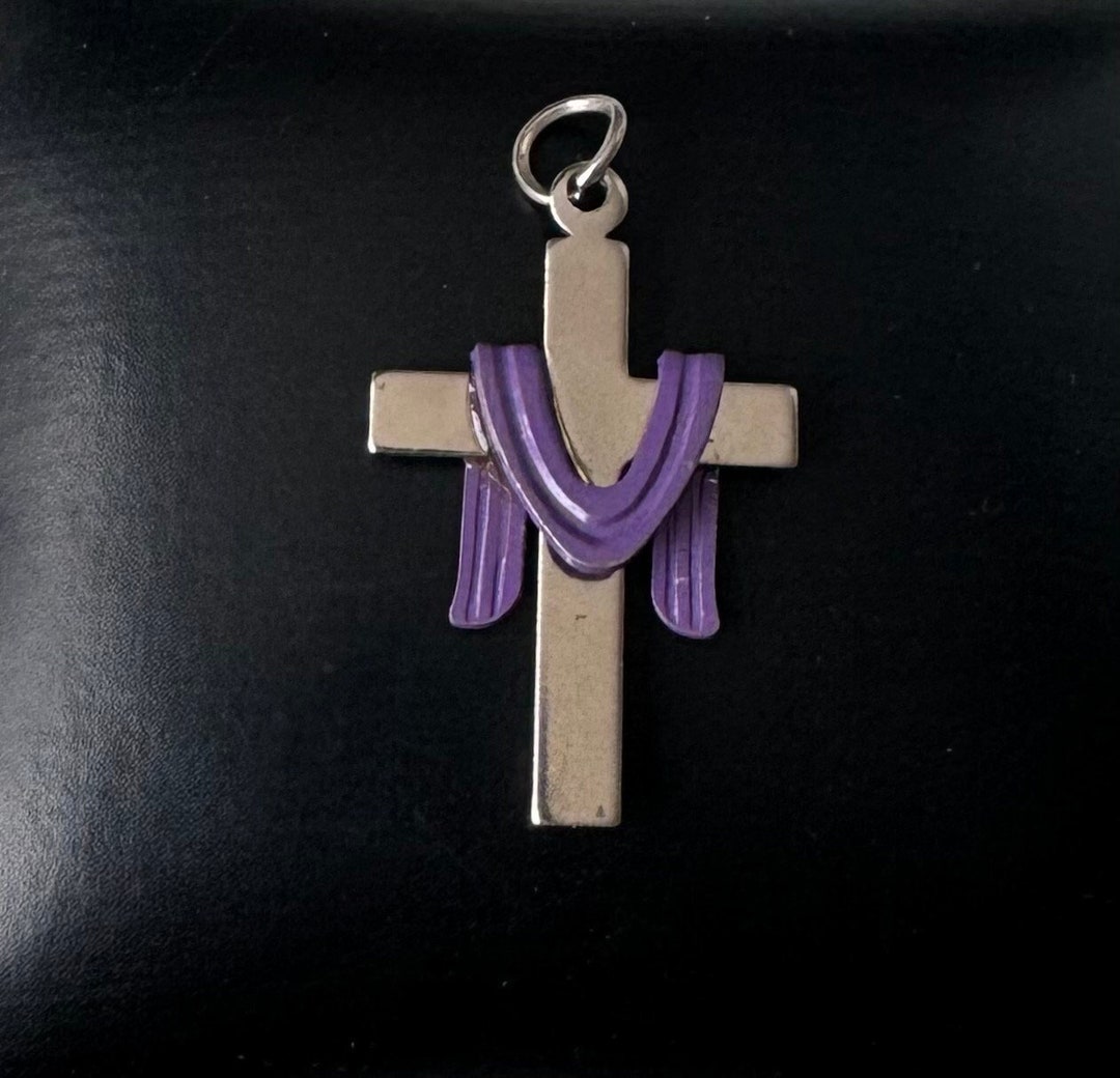 Vintage Costume Jewelry Cross Pendant in Silver Look With Purple Stole ...