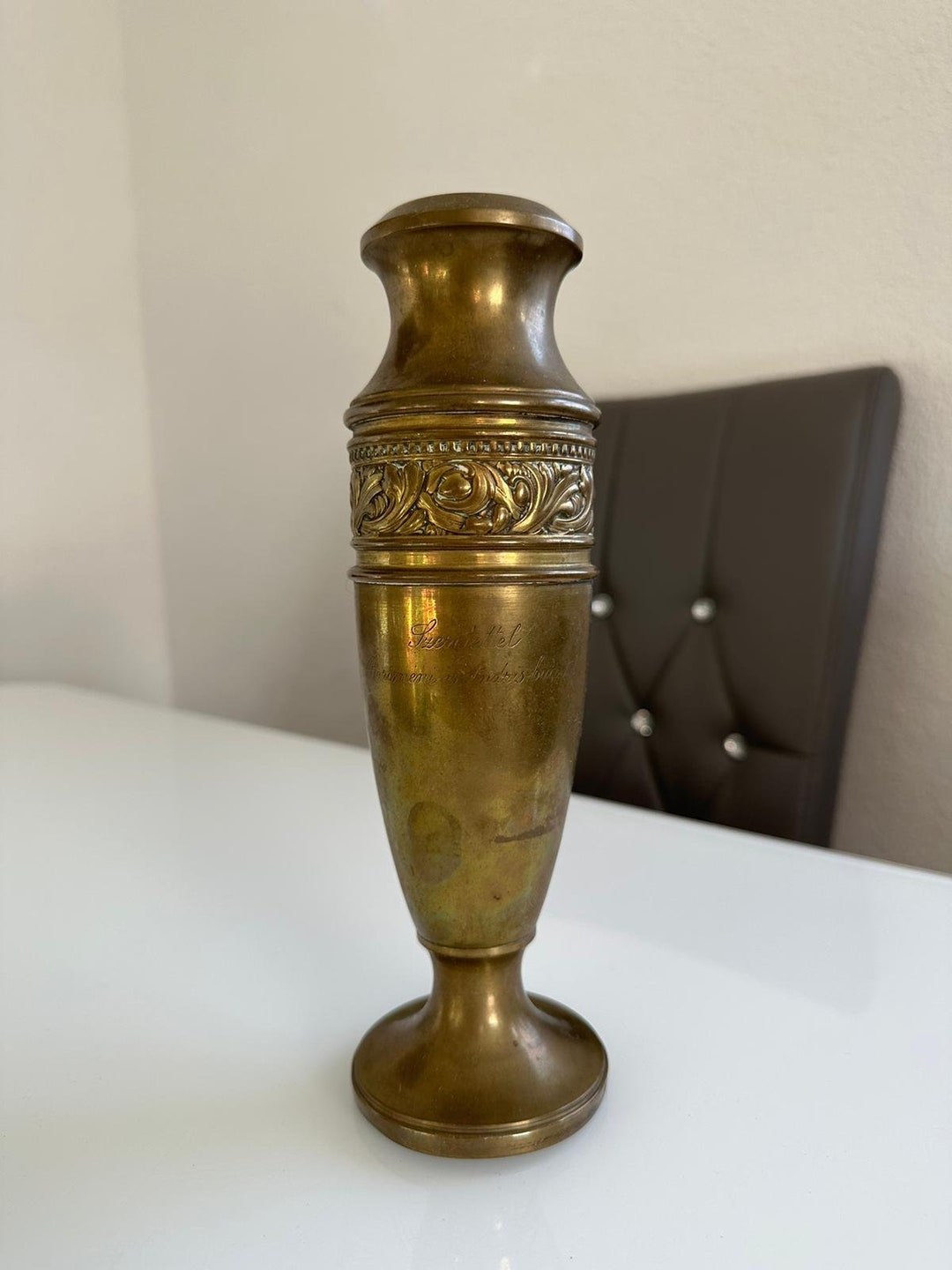 Art Nouveau Vase Brass 23 Cm Hungary With Inscription Dedication Around ...