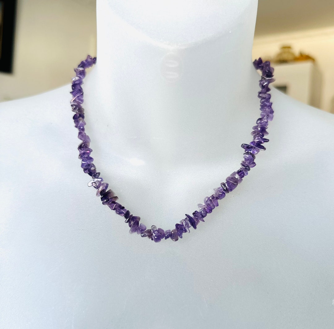 Vintage Amethyst Chip Necklace Stone Necklace With - Etsy