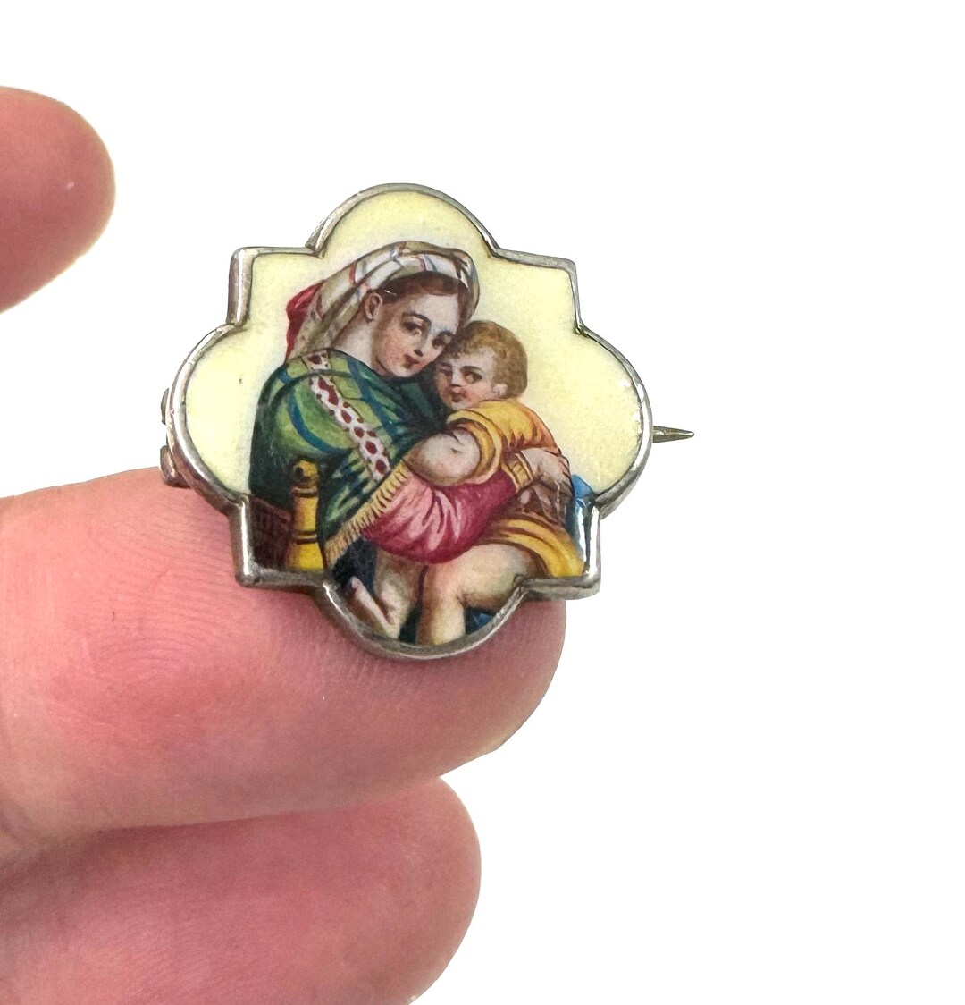 Antique Magnifying Glass Painting Real Silver Brooch - Mary and the ...