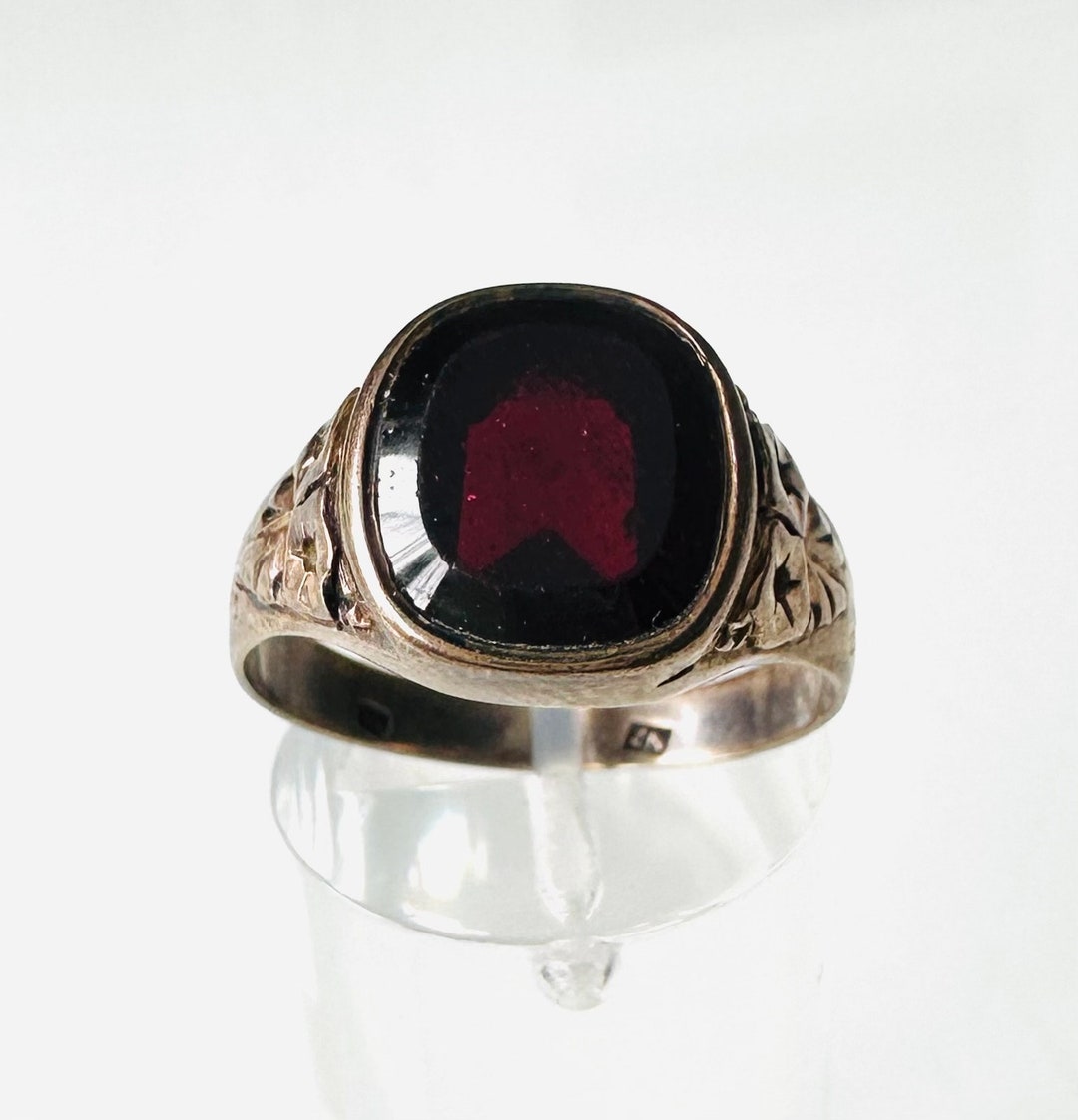 Antique Men's Ring Signet Ring Art Deco Gold Plated With Red Glass ...