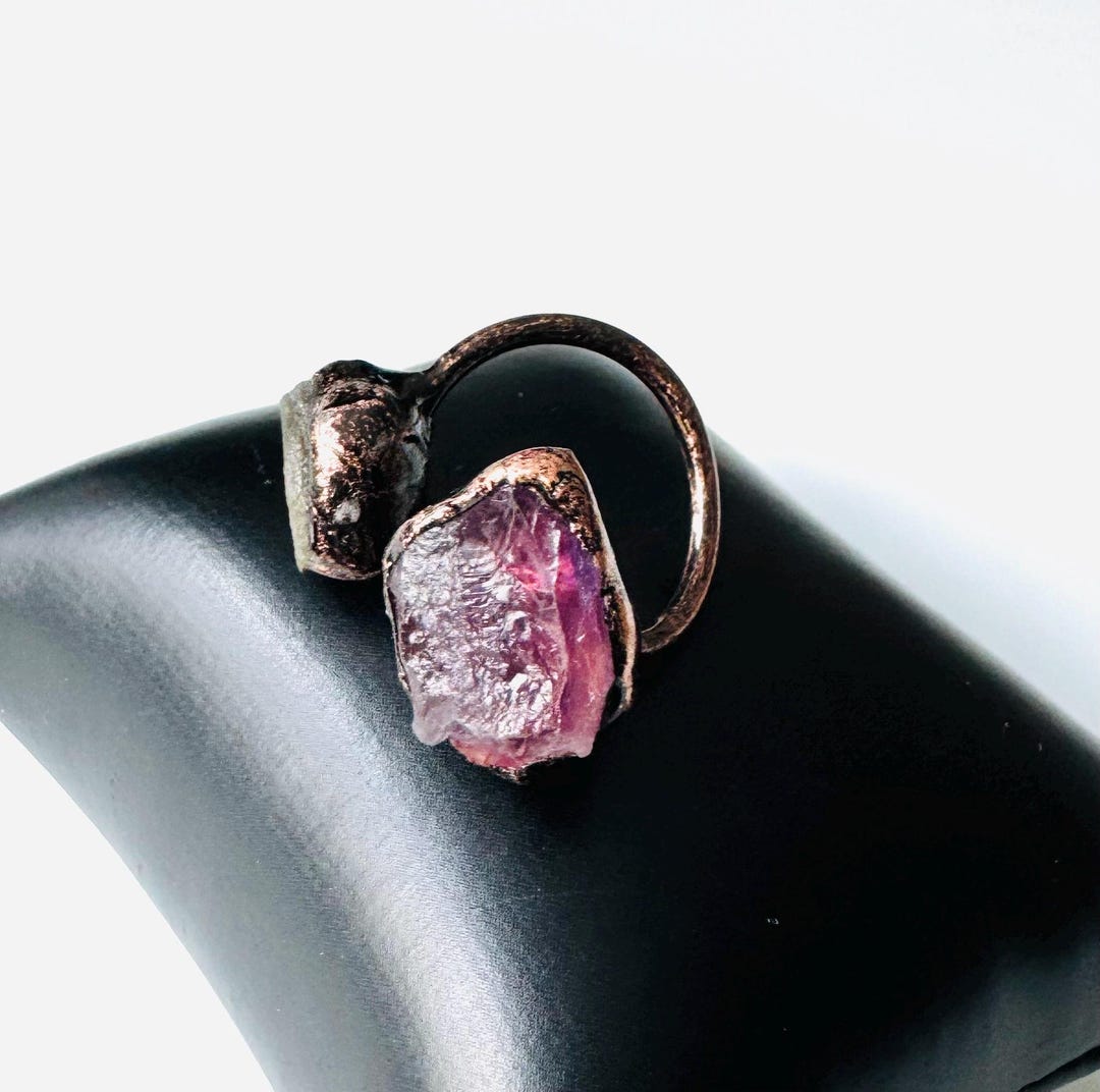 Rare Vintage Copper Designer Ring With Double Fluorite in Green and ...
