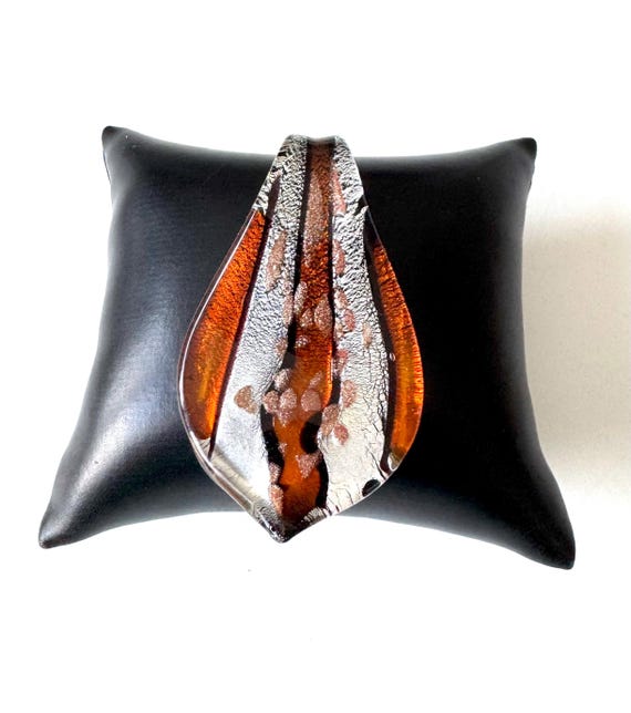 Murano glass pendant orange with silver flakes, vinta… - Gem