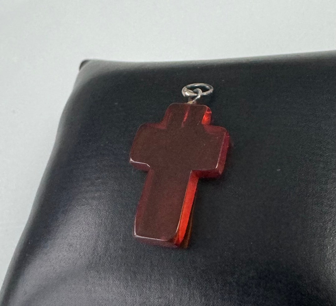 Art Deco Amber Cross Pendant With Silver Eyelet - Etsy