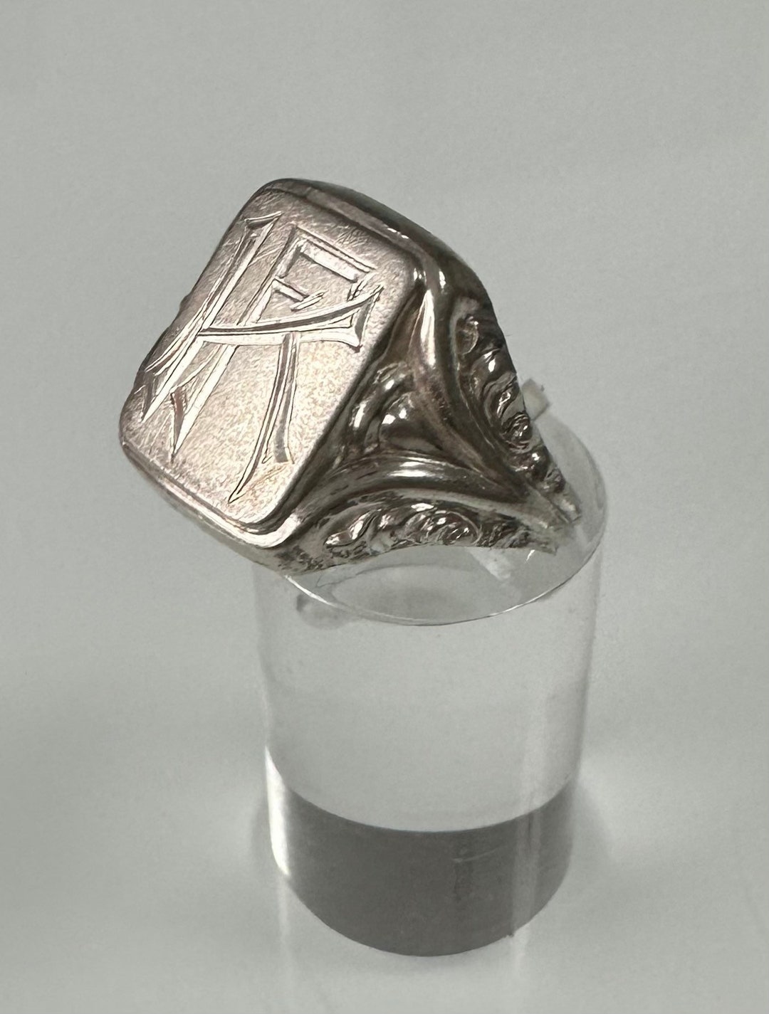 Large Art Nouveau 835 Silver Ring Signet Ring Monogram FK Antique ...