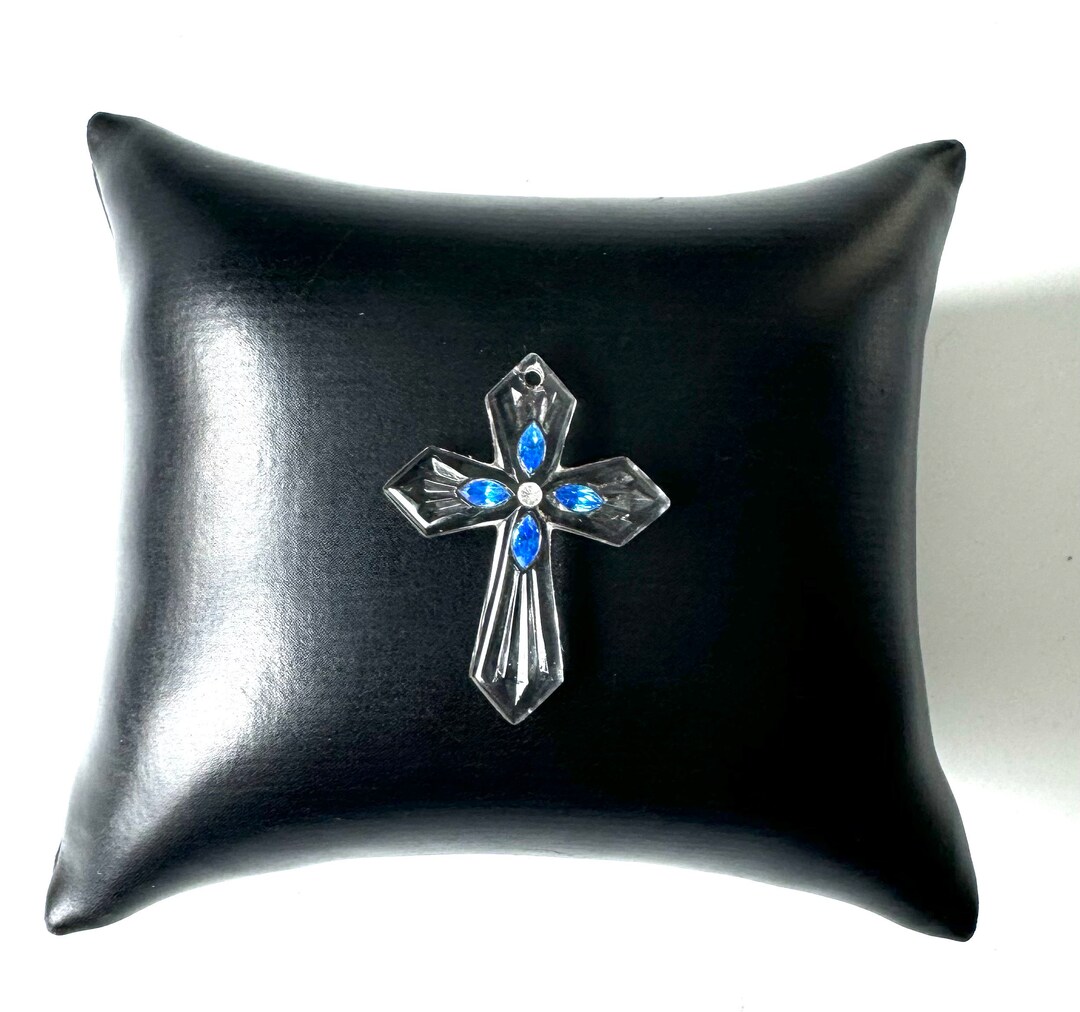 Rare Cross Pendant Made of Plastic With Blue Glass Stones! - Etsy