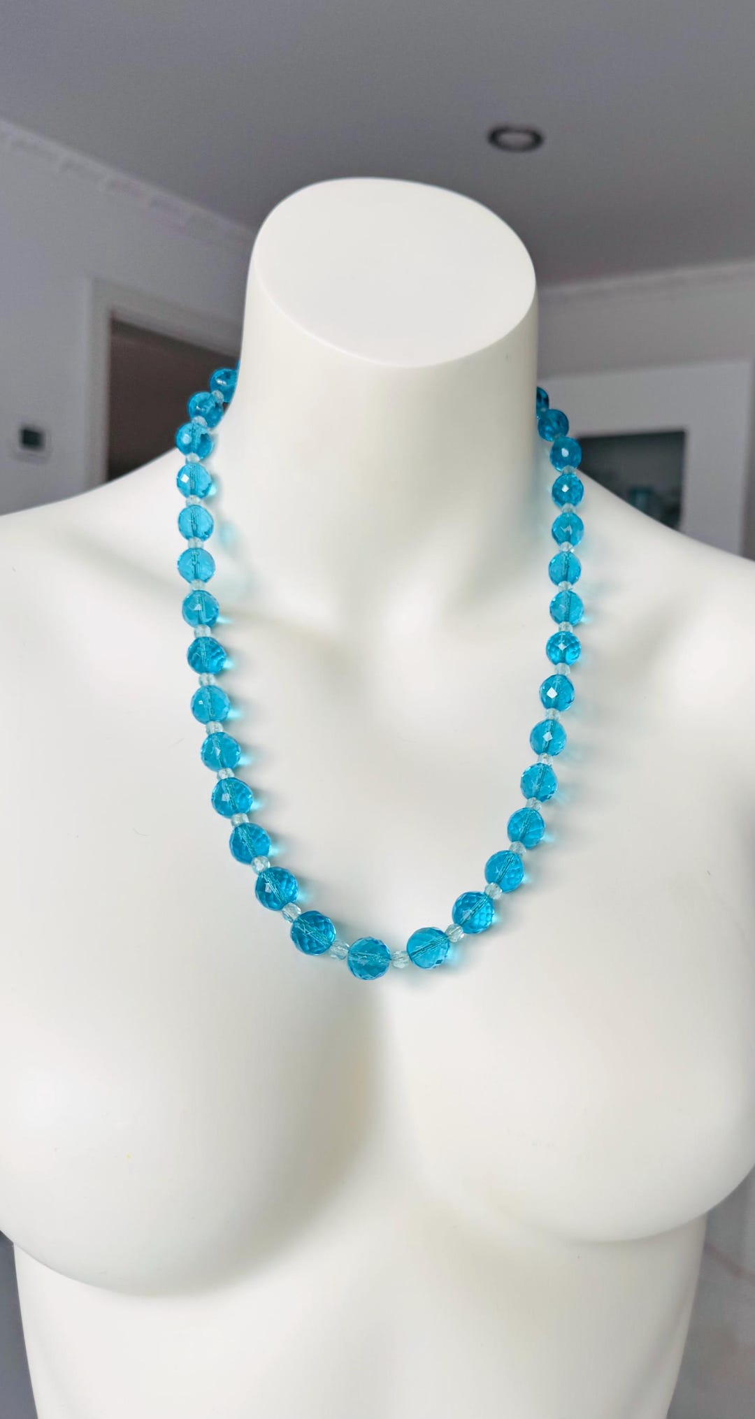 Beautiful Art Deco Glass Necklace Ball Chain Blue Glass Antique Jewelry ...