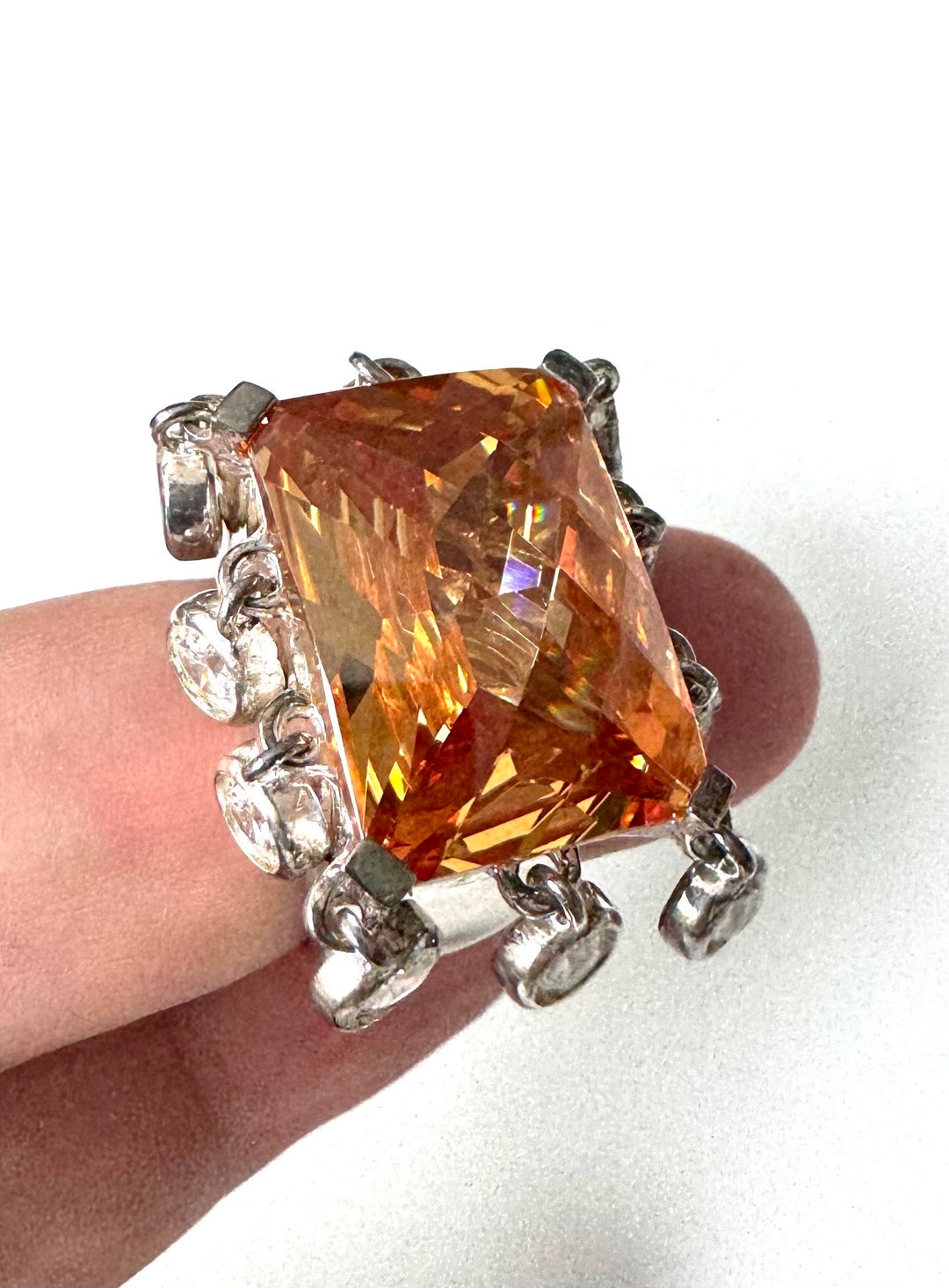Statement Designer Ring 925 Silver With Orange Stone and Movable ...