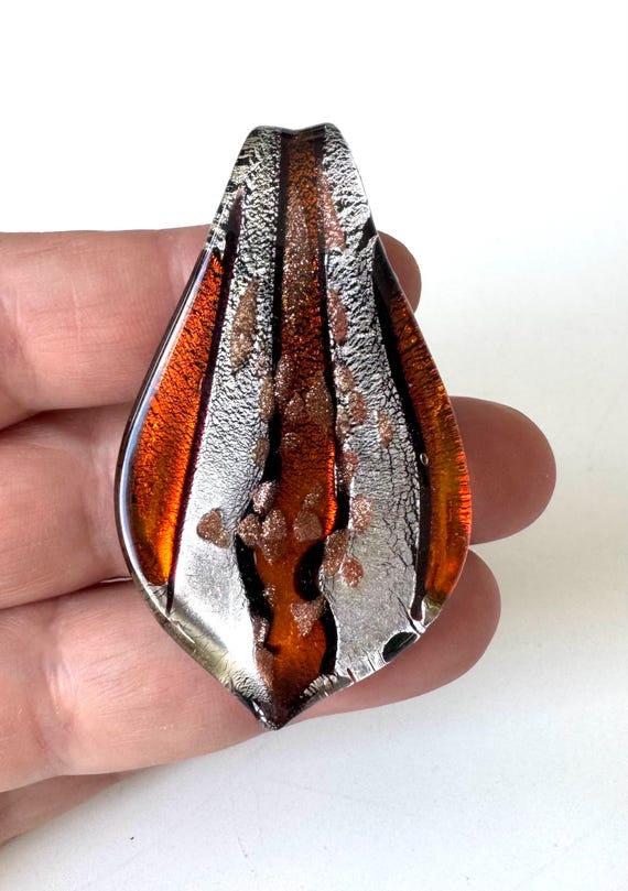 Murano glass pendant orange with silver flakes, vinta… - Gem