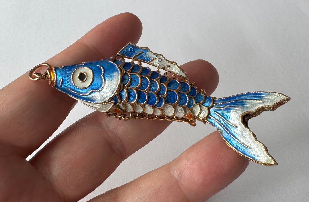 Articulated Fish Pendant, Movable Fish, Gold Plated With Enamel, 9.5 Cm ...