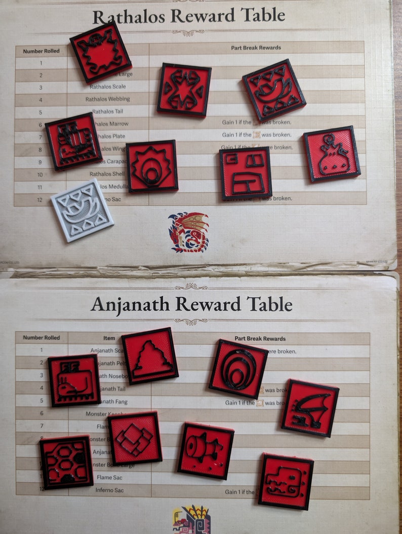 Monster Hunter World the Board Game - Monster Part Loot Token Tiles STL ...